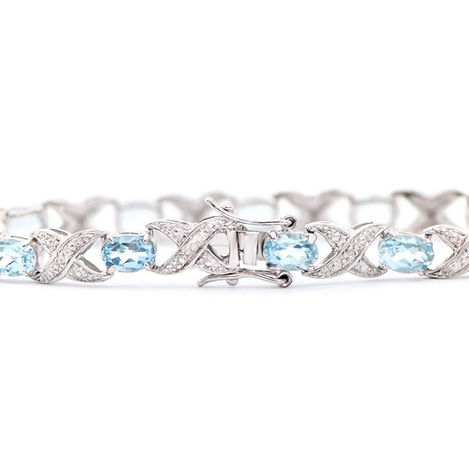 11.30 TW CTS Blue Topaz & Diamonds Rhodium Plated Designer Bracelet ...