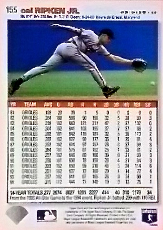 CAL RIPKEN JR ~ 1995 CHOICE ~ "ALL STAR" ~ GOLD SIGNATURE ~ BALTIMORE ...