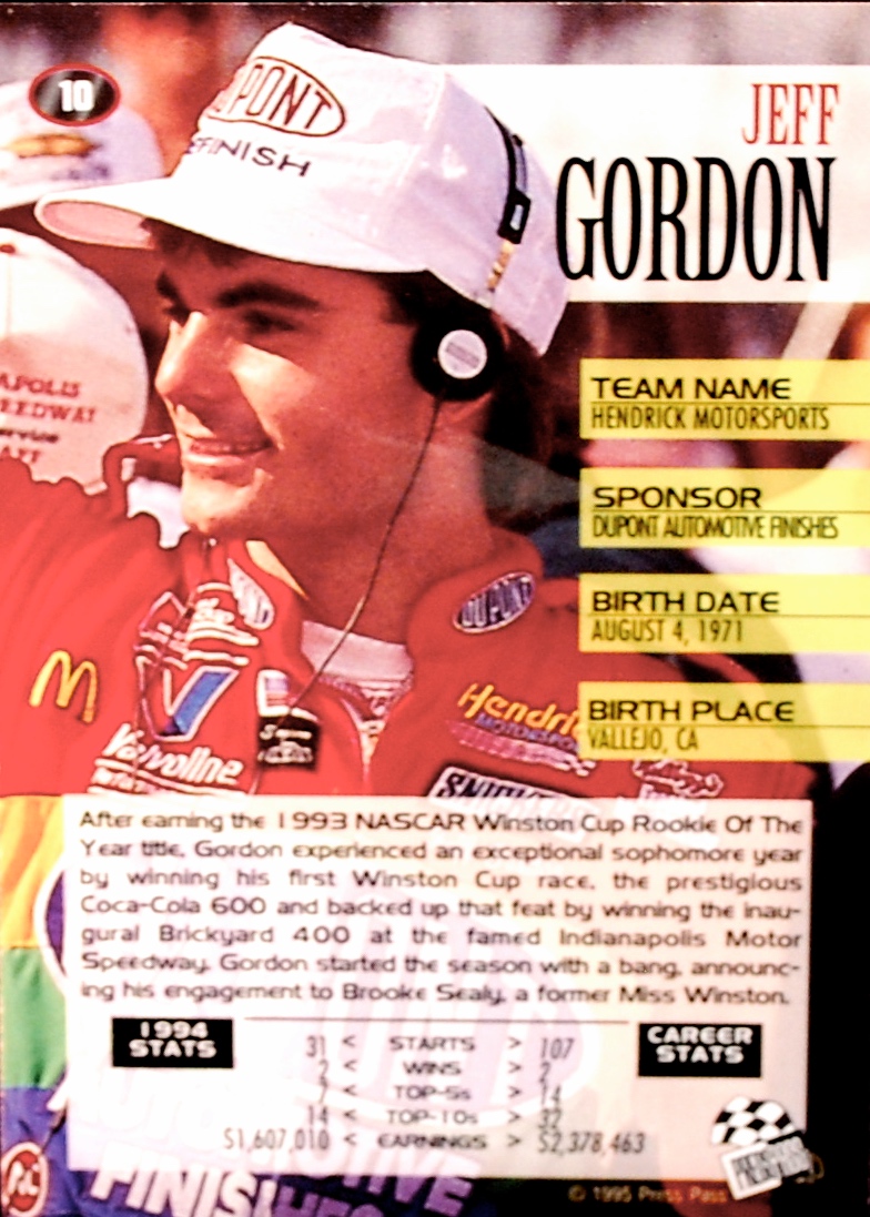 JEFF GORDON ~ 1995 PRESS PASS ~ NASCAR | Property Room
