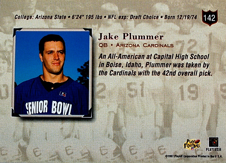JAKE PLUMMER ~ 1997 ABSOLUTE ~ ROOKIE CARD ~ SENIOR BOWL~ ARIZONA ...