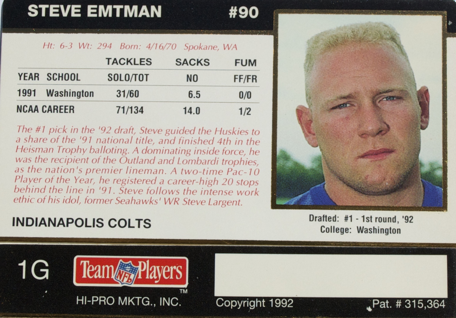 STEVE EMTMAN ~ 1992 ACTION PACKED ~ 24 KT GOLD ~ ROOKIE" "COLTS ...