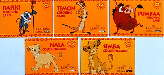 WALT DISNEY ~ "THE LION KING" ~ "COMPLETYE SET OF COLORING CARDS ~ 5 ...
