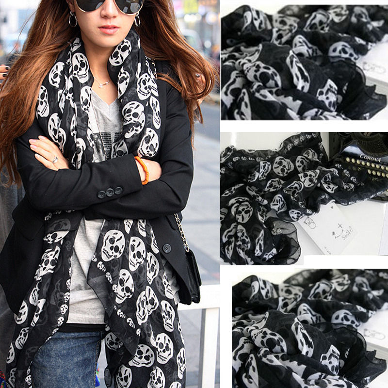 Skull Head Printing Skeleton Scarf Long Wrap | Property Room