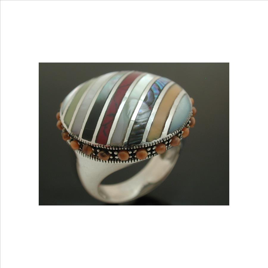 Spring Parade Bands of Multicolor Mother of Pearl Sterling Silver Ring ...