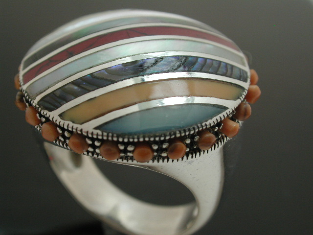 Spring Parade Bands of Multicolor Mother of Pearl Sterling Silver Ring ...