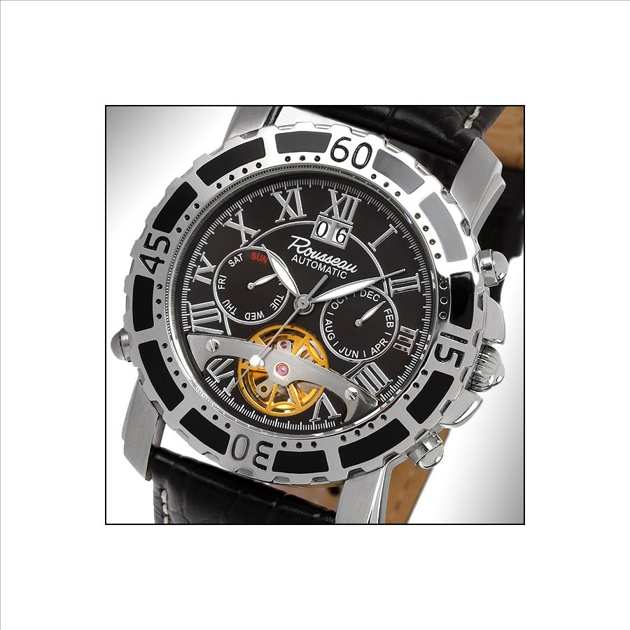 Rousseau Tableau Automatic Multi-Function Black Leather Gents Watch ...