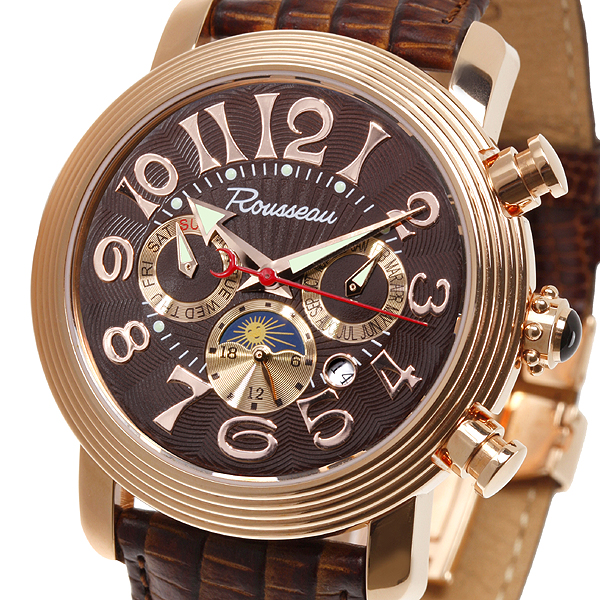 Rousseau Gents Fantasia Automatic Multi-Function Brown Leather Strap ...