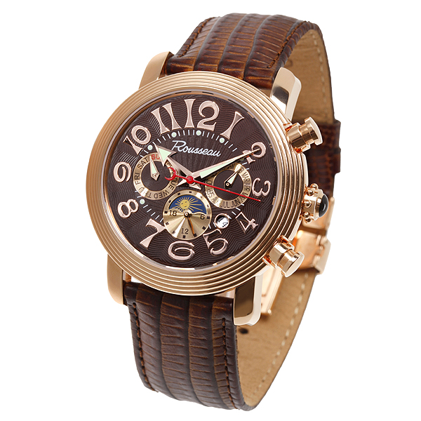 Rousseau Gents Fantasia Automatic Multi-Function Brown Leather Strap ...
