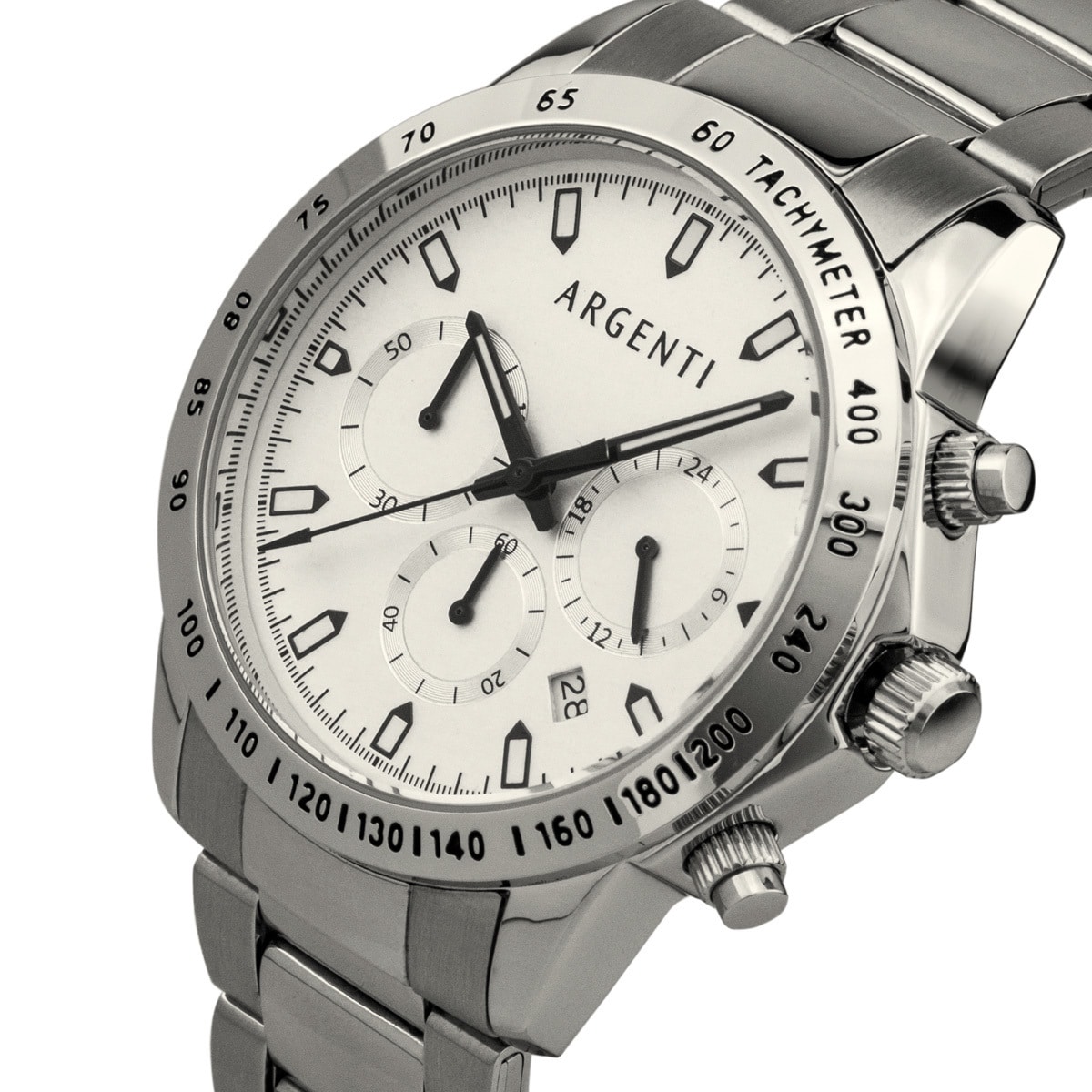 Argenti Carmichael Mens Chronograph Watch - Silver Bracelet, White Dial ...