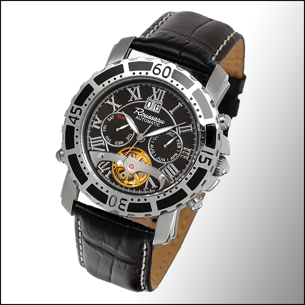 Rousseau Tableau Automatic Multi-Function Black Leather Gents Watch ...