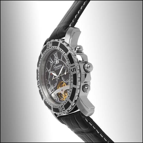Rousseau Tableau Automatic Multi-Function Black Leather Gents Watch ...