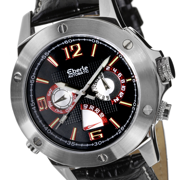 Eberle Parthenon Automatic Power Reserve Black Leather Strap Gents ...