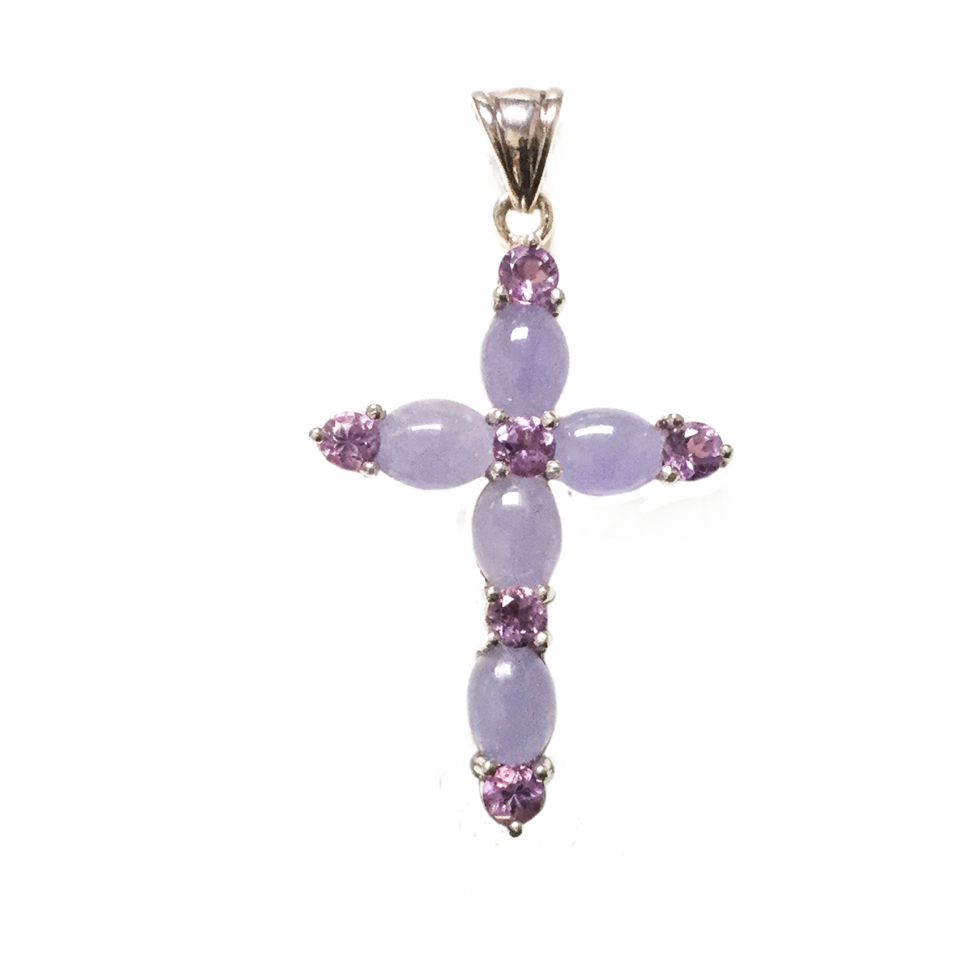 Sterling Silver Purple Jade and Amethyst Cross Pendant | Property Room