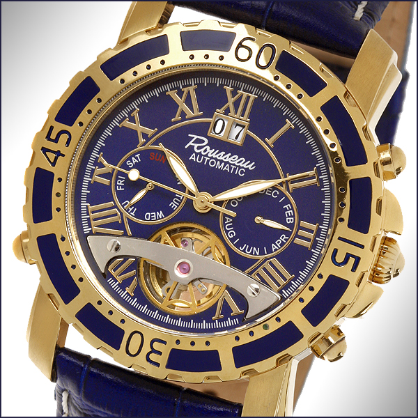 Rousseau Gents Tableau Automatic Multi-Function Blue Leather Strap/Blue ...