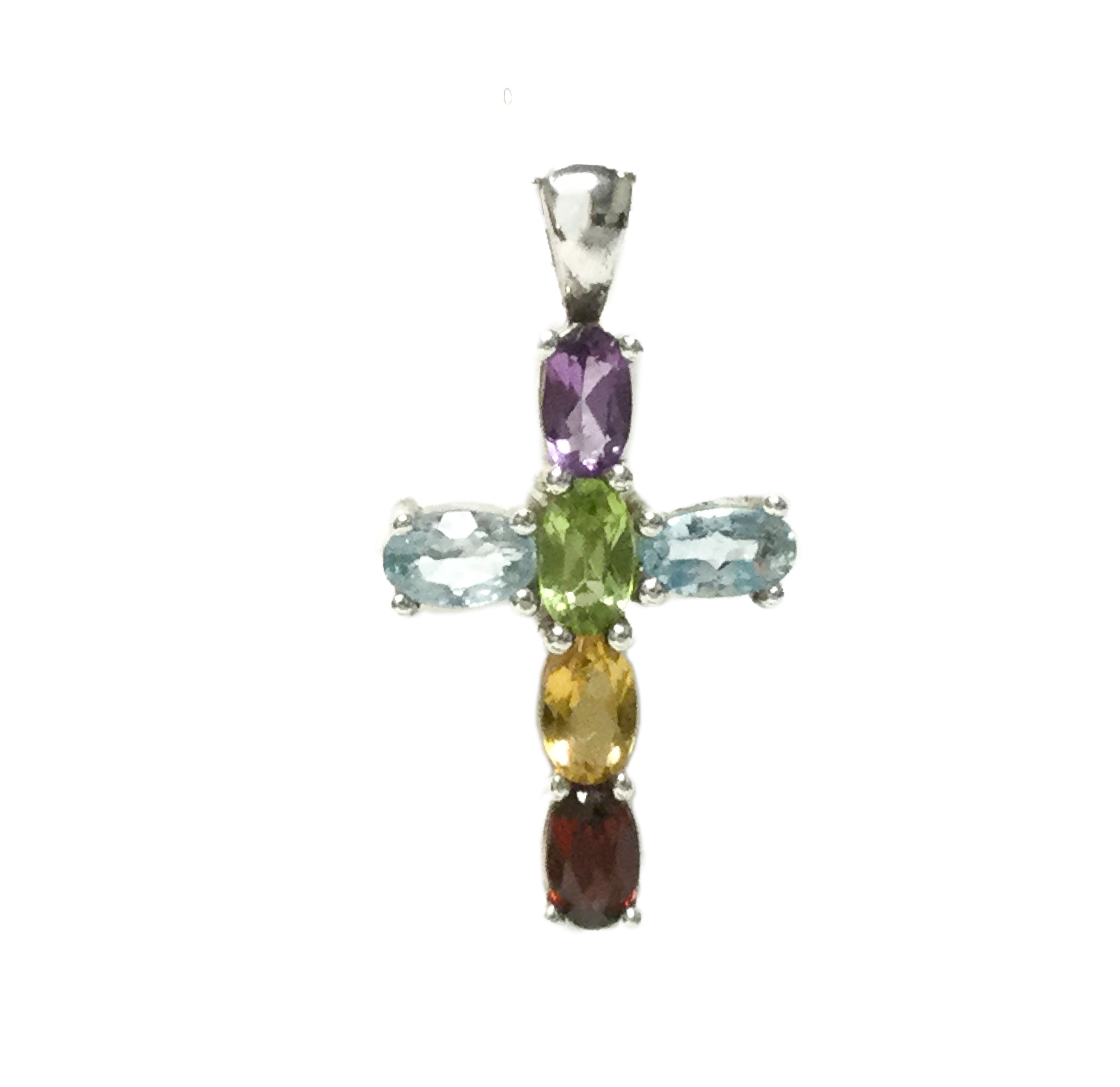 Multi Gemstones Sterling Silver Cross Pendant | Property Room