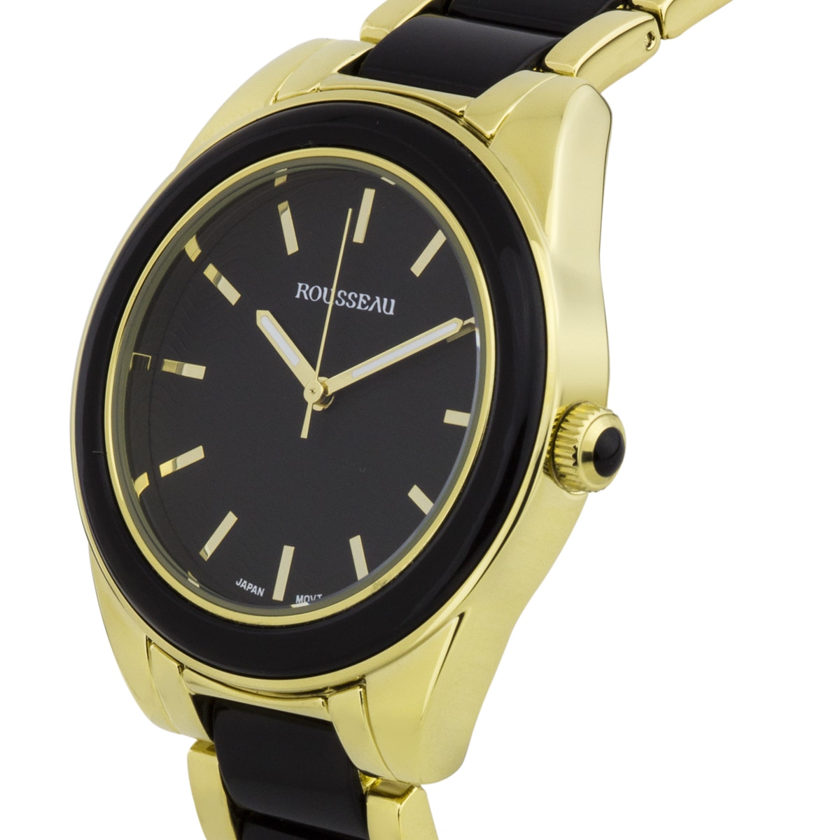 Rousseau Kemora Ladies Watch - Gold Bracelet, Black Enamel, Gold Case ...