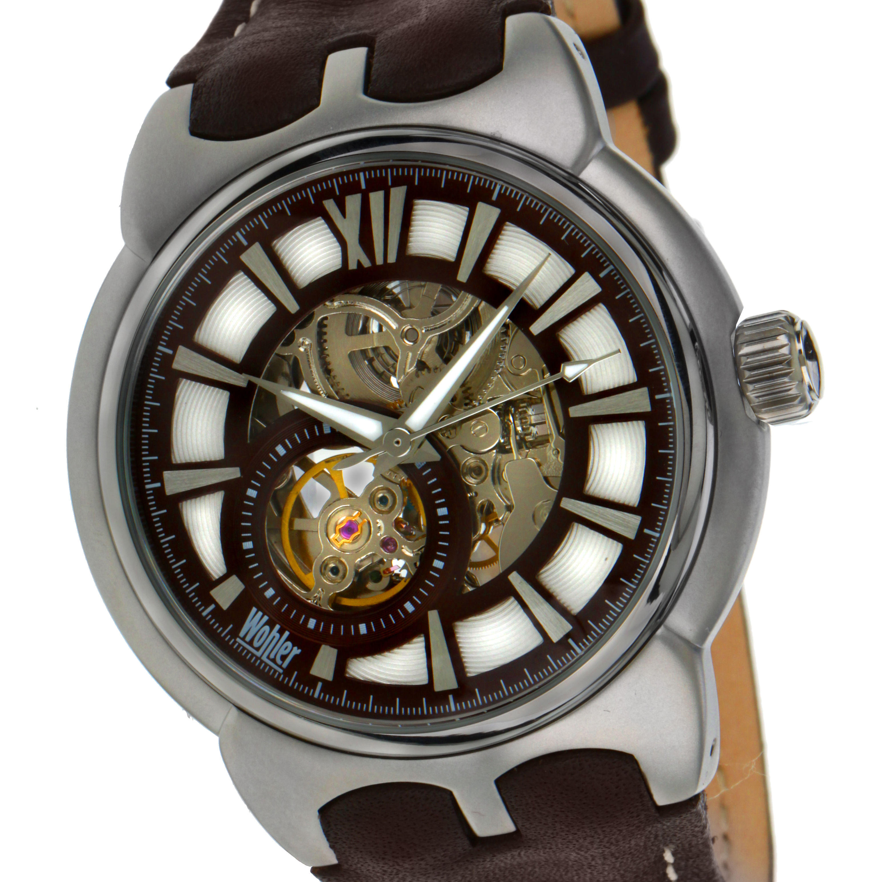 Wohler Gents Mach Automatic Skeleton Brown Leather Strap/Brown ...