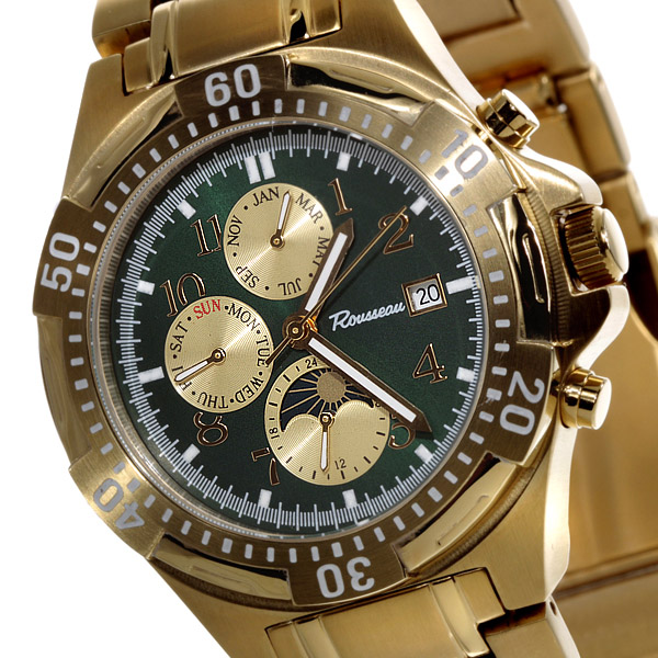 Rousseau Gents Epilogue Automatic Multi-Function Gold Tone/Green ...
