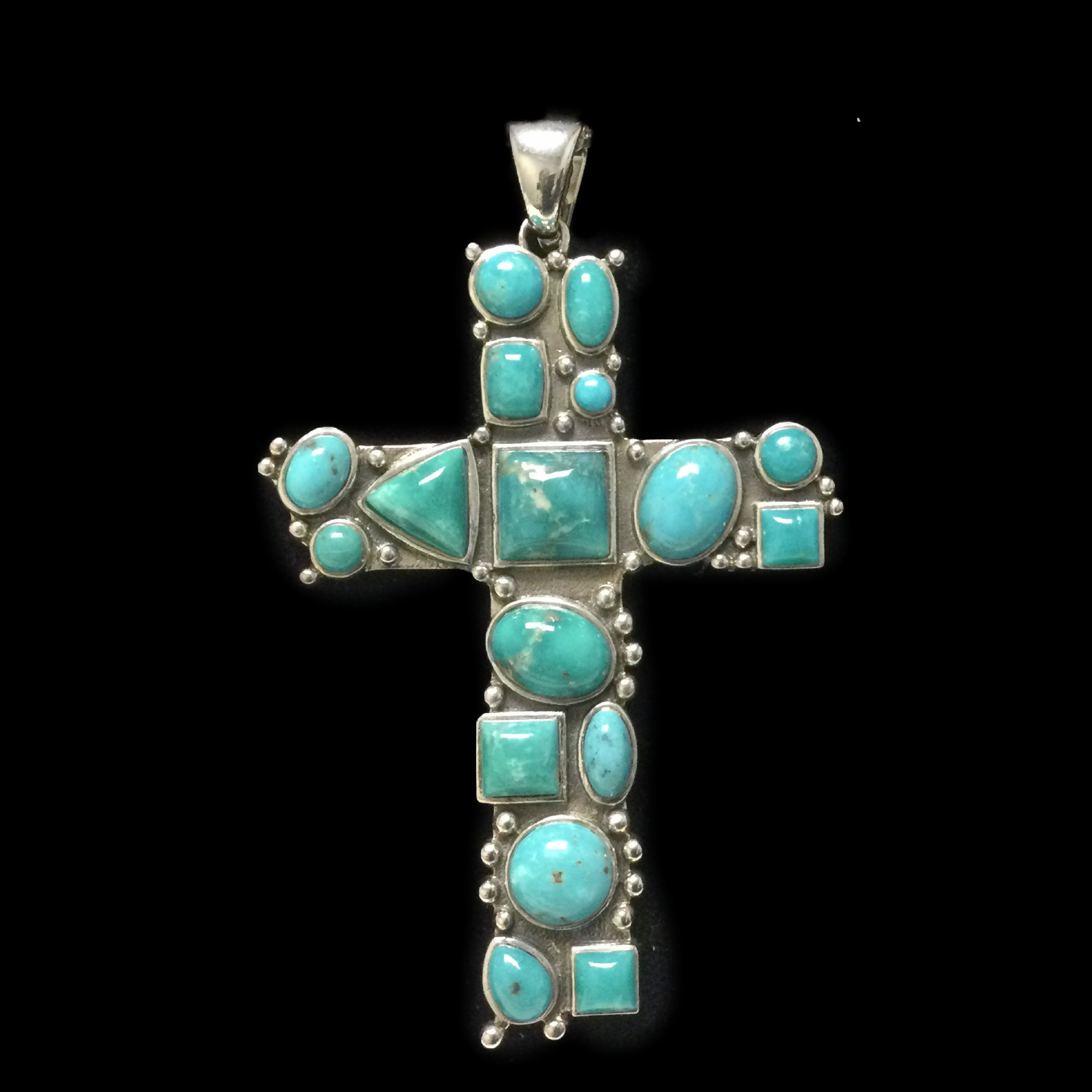Sterling Silver Large Turquoise Cross Pendant Enhancer | Property Room