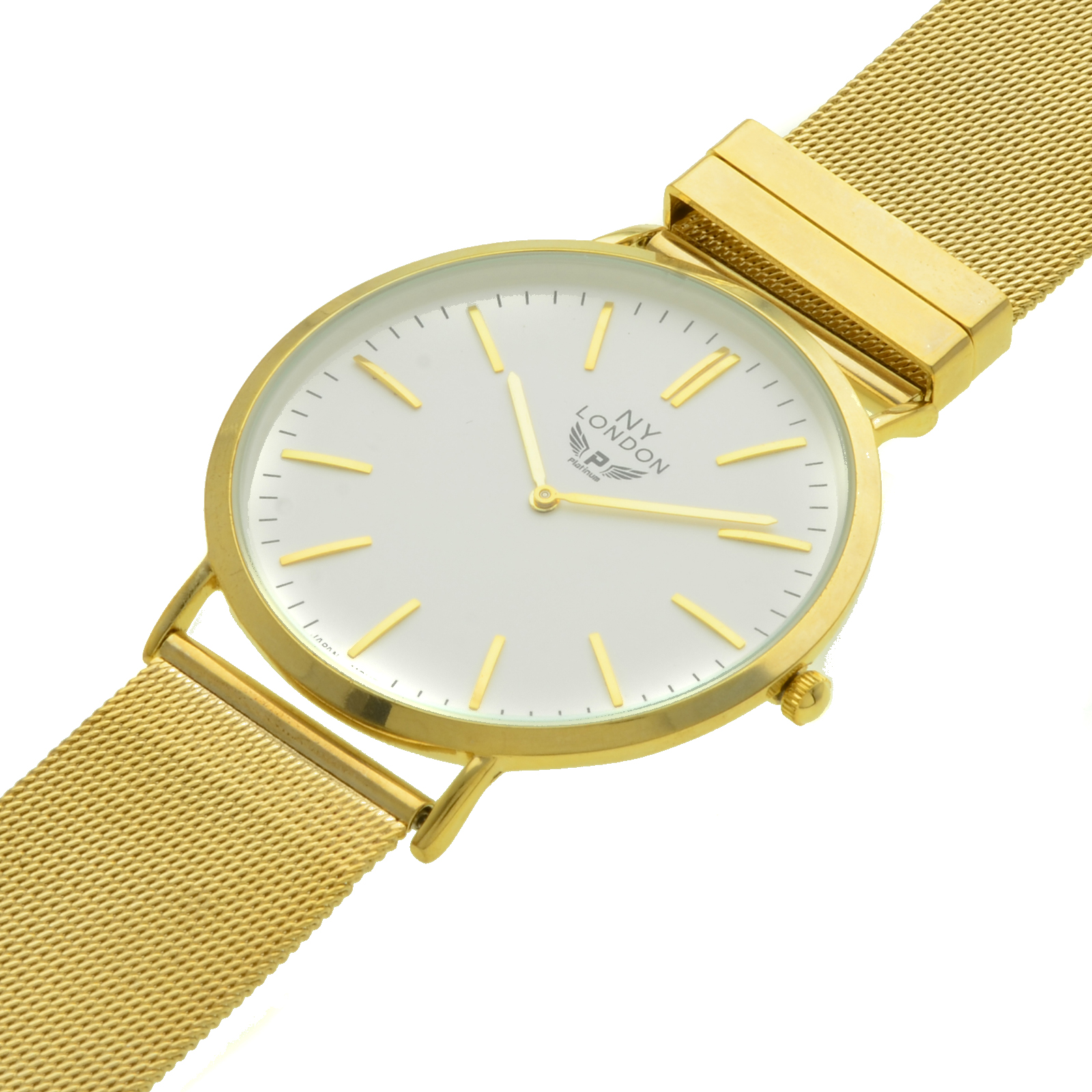 NY London Quasar Mens Watch - Gold Mesh Strap, White Dial | Property Room