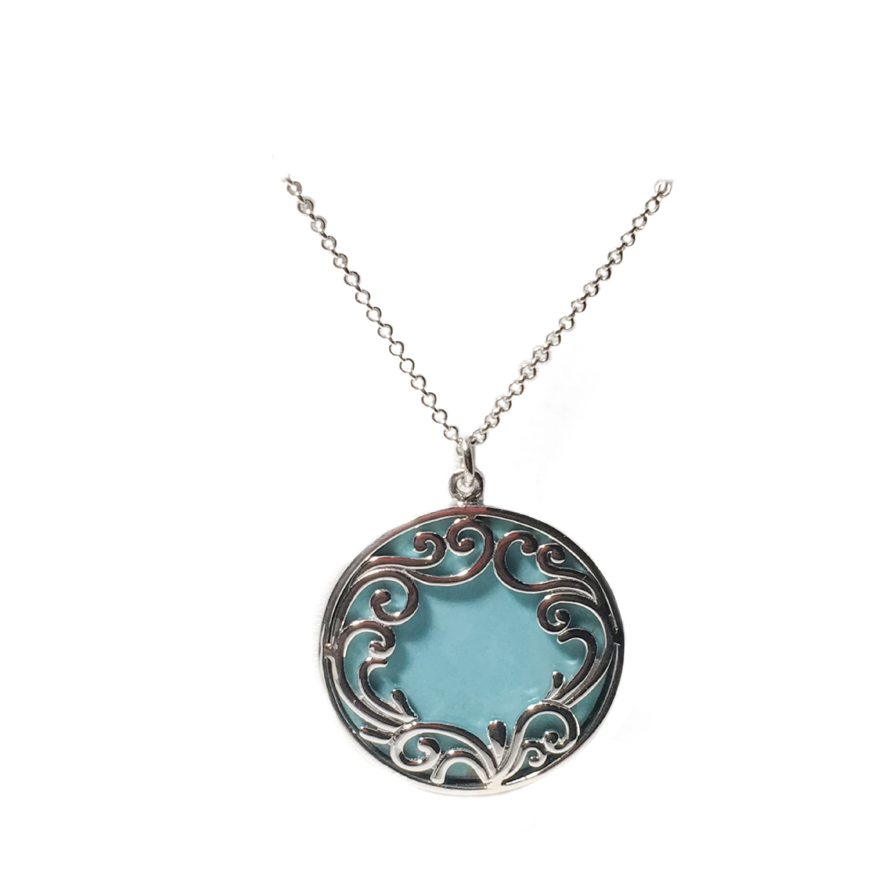 Sterling Silver Kingman Turquoise Scroll Medallion With Chain ...