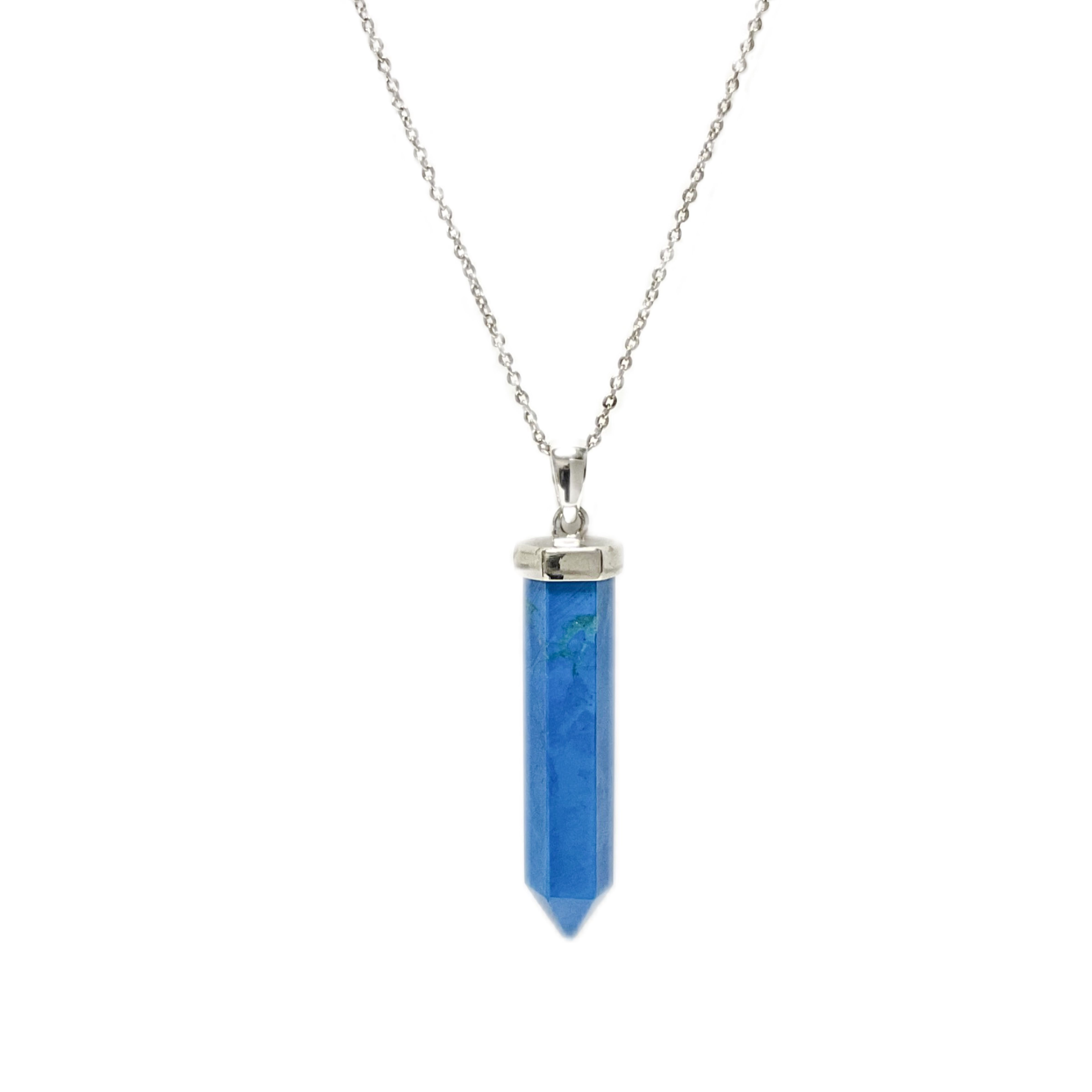 Silvertone Blue Hex Point Pendant with Chain | Property Room