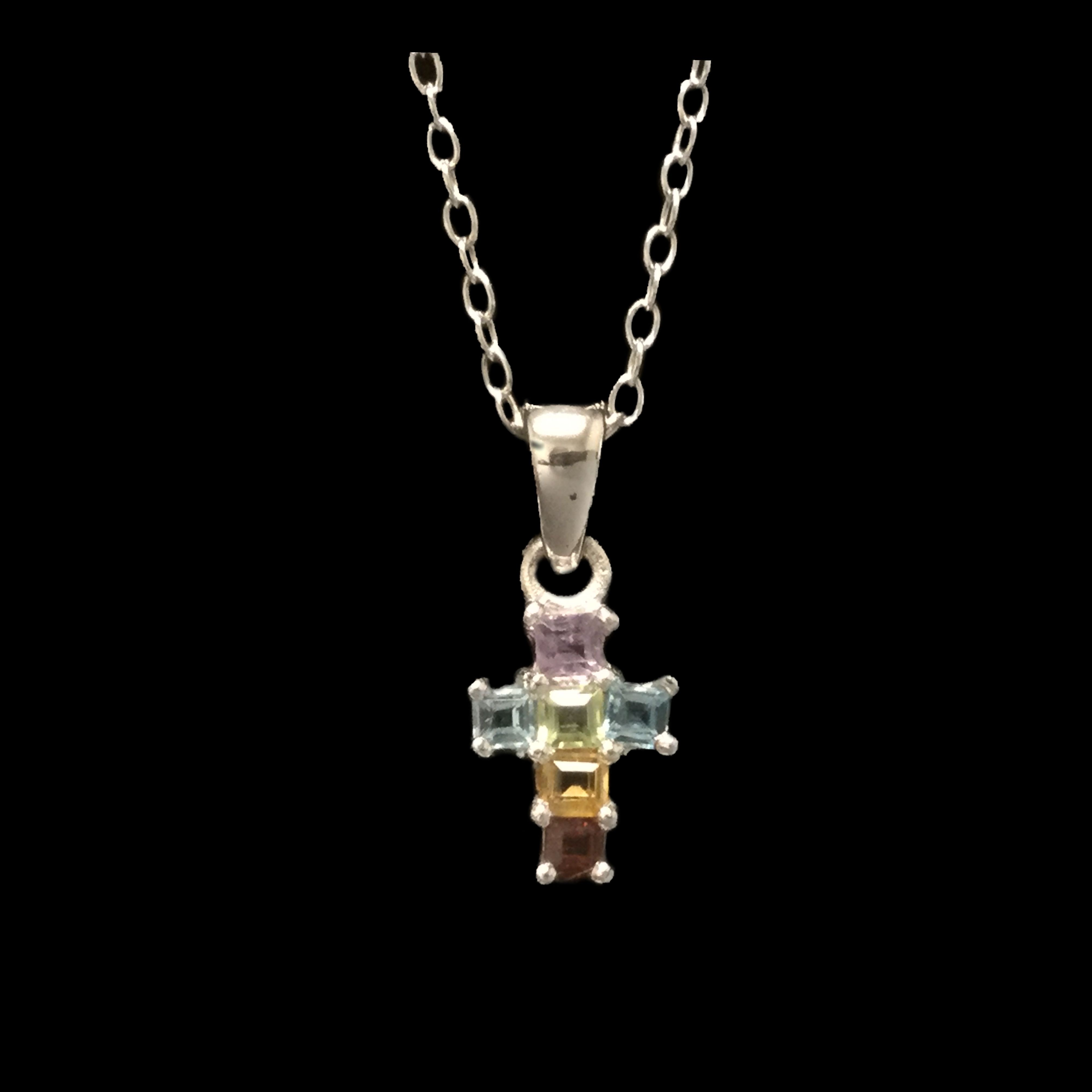 Multi Gems Mini Cross Pendant with Chain | Property Room
