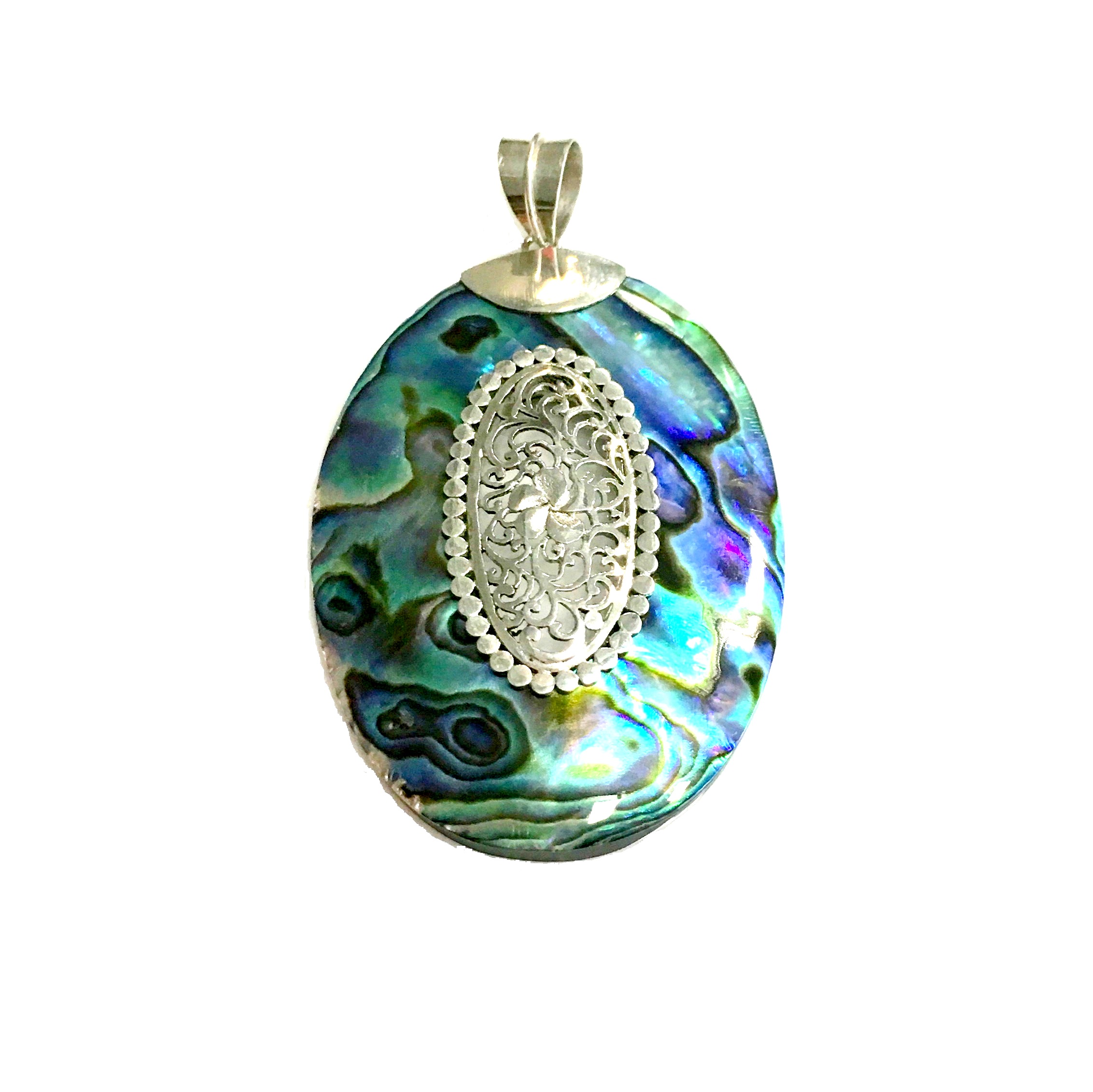 Sterling Silver Bali Design Abalone Shell Medallion Pendant | Property Room