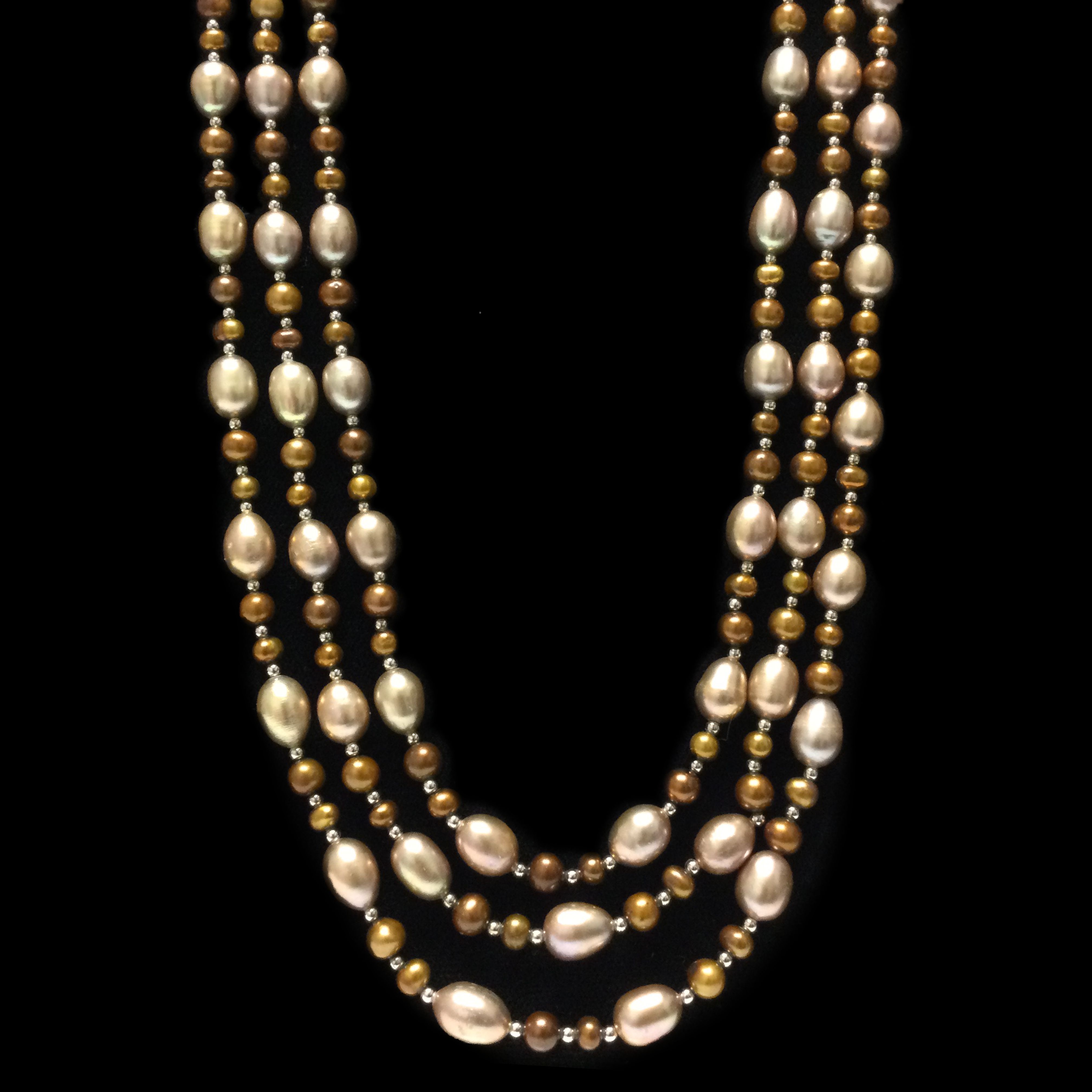 Sterling Silver Triple Strand Pearl Layered Pearl Necklace | Property Room