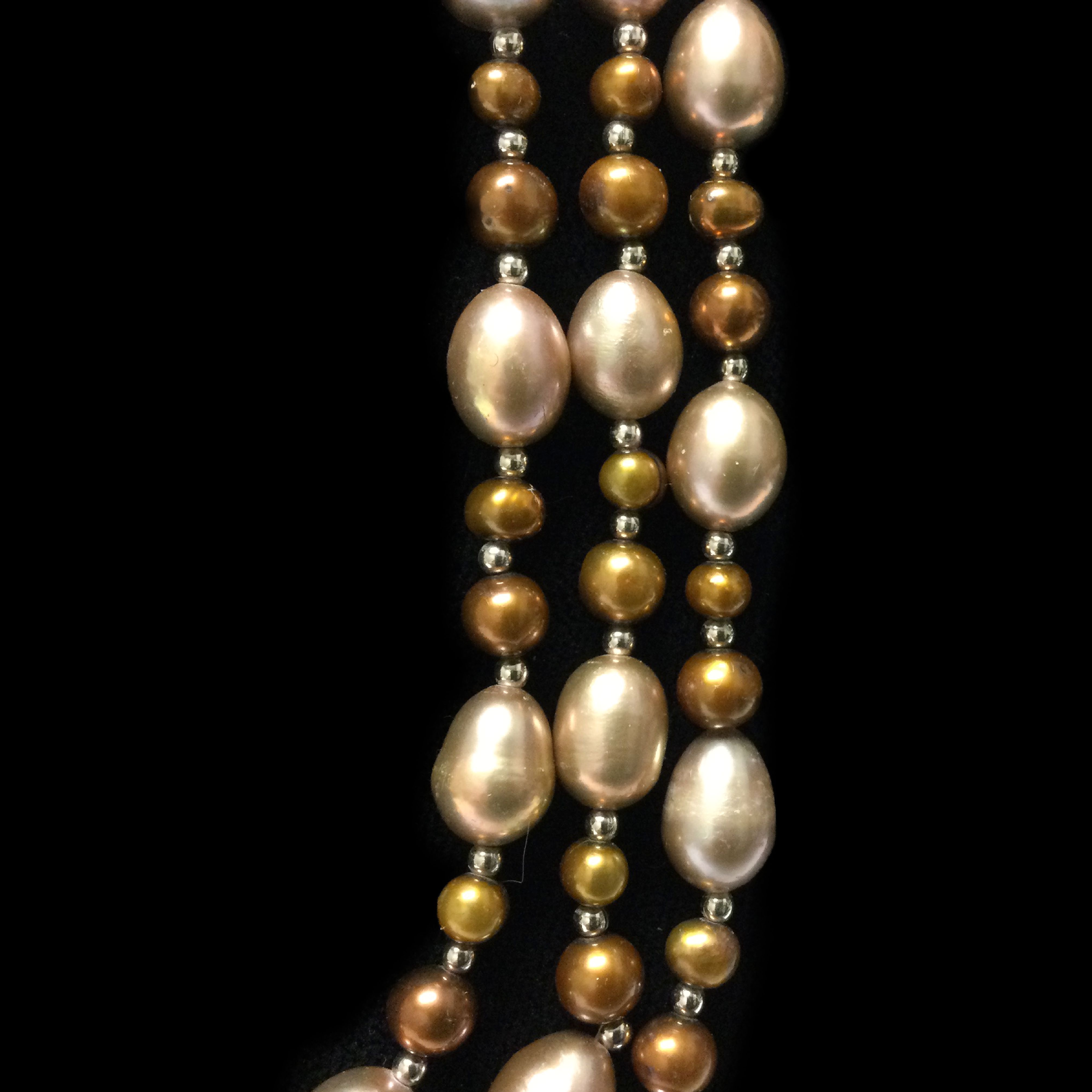 Sterling Silver Triple Strand Pearl Layered Pearl Necklace | Property Room