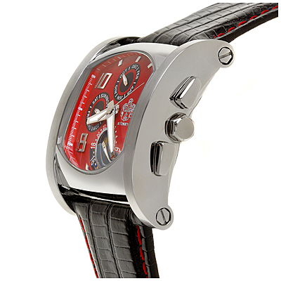 S.U.G. Gents Tanker Automatic Multi-Function Black Leather Strap/Red ...