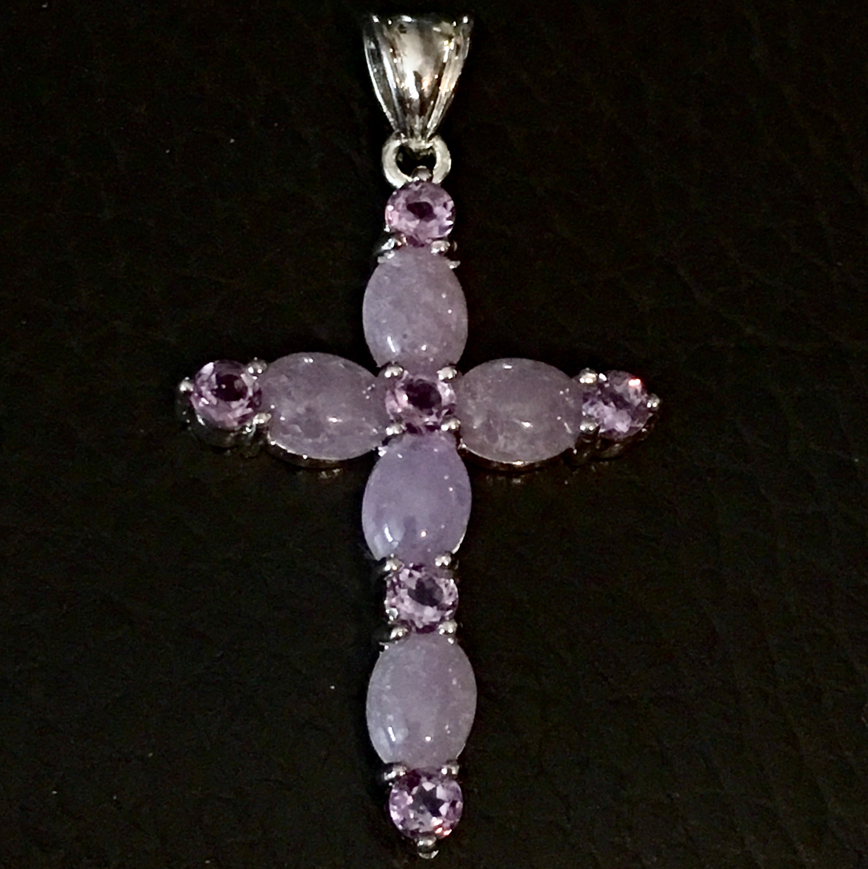 Sterling Silver Purple Jade and Amethyst Cross Pendant | Property Room