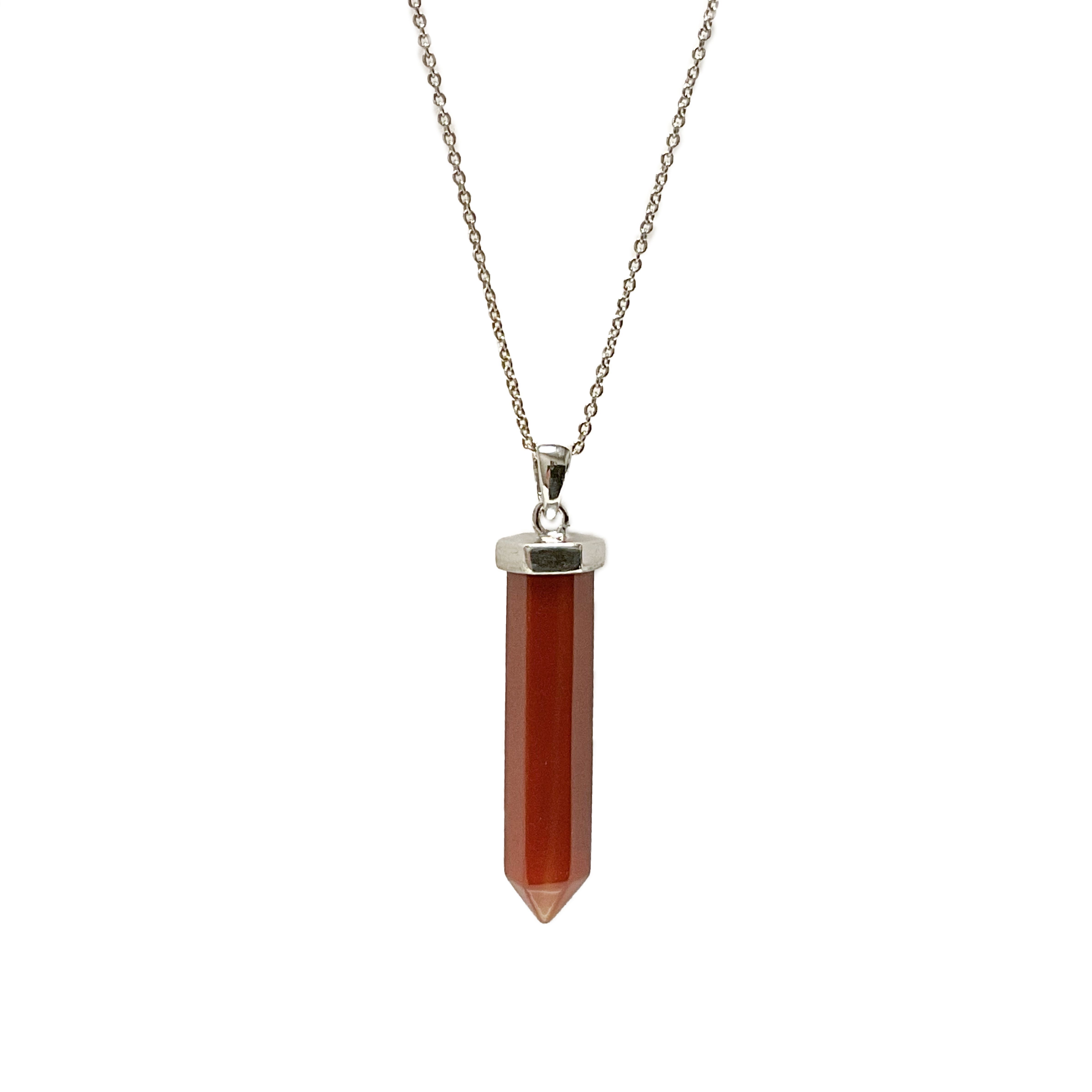 Silvertone Carnelian Hex Pendant With 30 inch Chain | Property Room