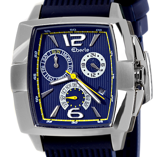 Eberle Gents Capital Automatic Multi-Function Blue Rubber Strap/Blue ...