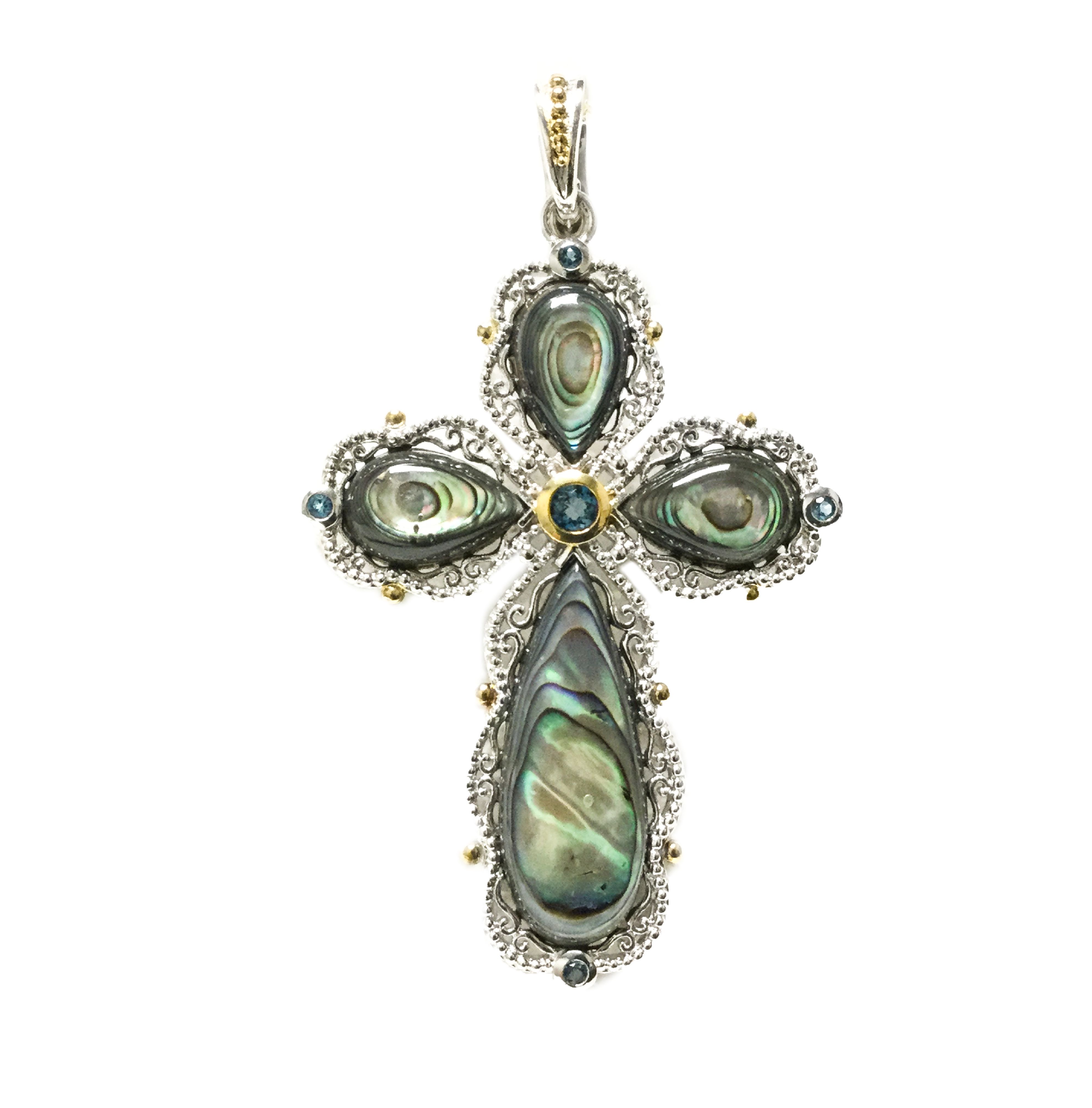 Large Two Tone Abalone Cross Pendant / Enhancer | Property Room