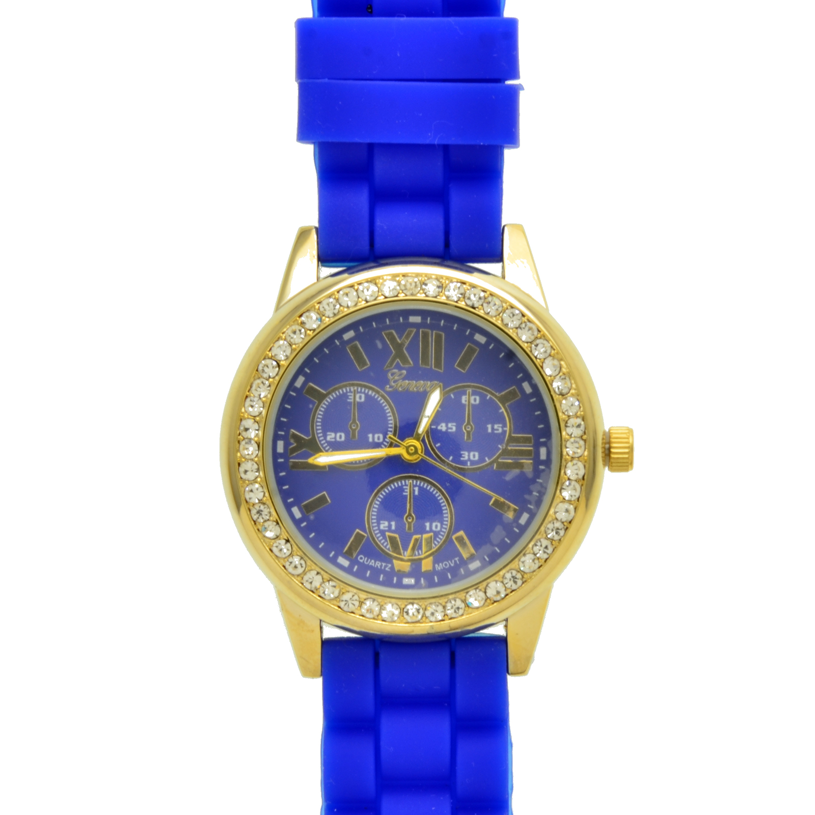 Geneva Platinum Ladies Watch - Blue Sillicone Strap, Gold Tone Case ...