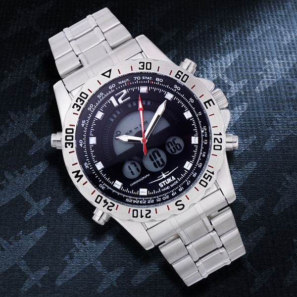 Stuka Warhawk Ana-Digi Mens Watch - Steel Bracelet, Black Dial ...