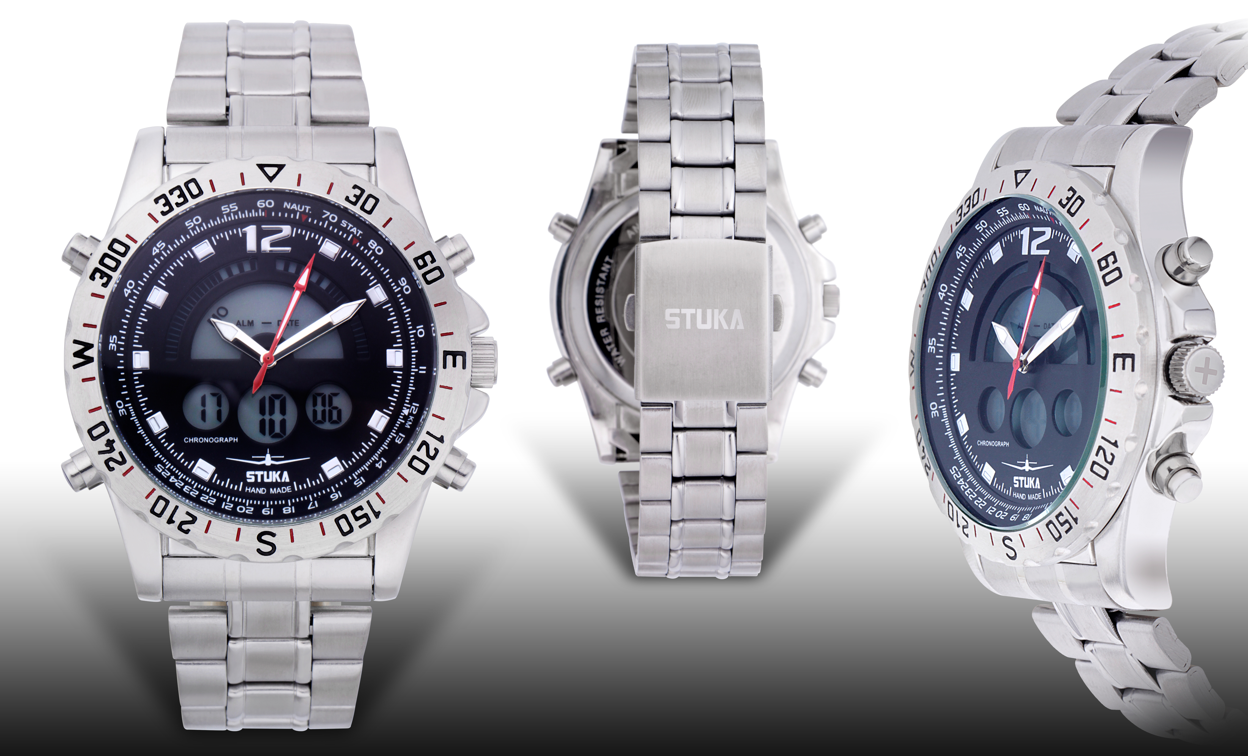 Stuka Warhawk Ana-Digi Mens Watch - Steel Bracelet, Black Dial ...