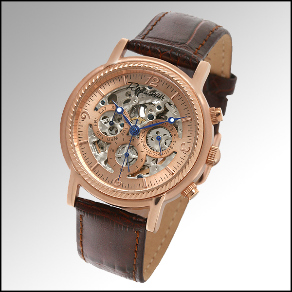 Rousseau Gents Emissary Automatic Multi-Function Skeleton Brown Leather ...