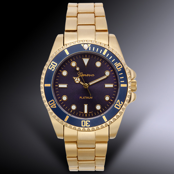 Geneva Platinum Continental Mens Watch, Gold Bracelet, Blue Dial ...