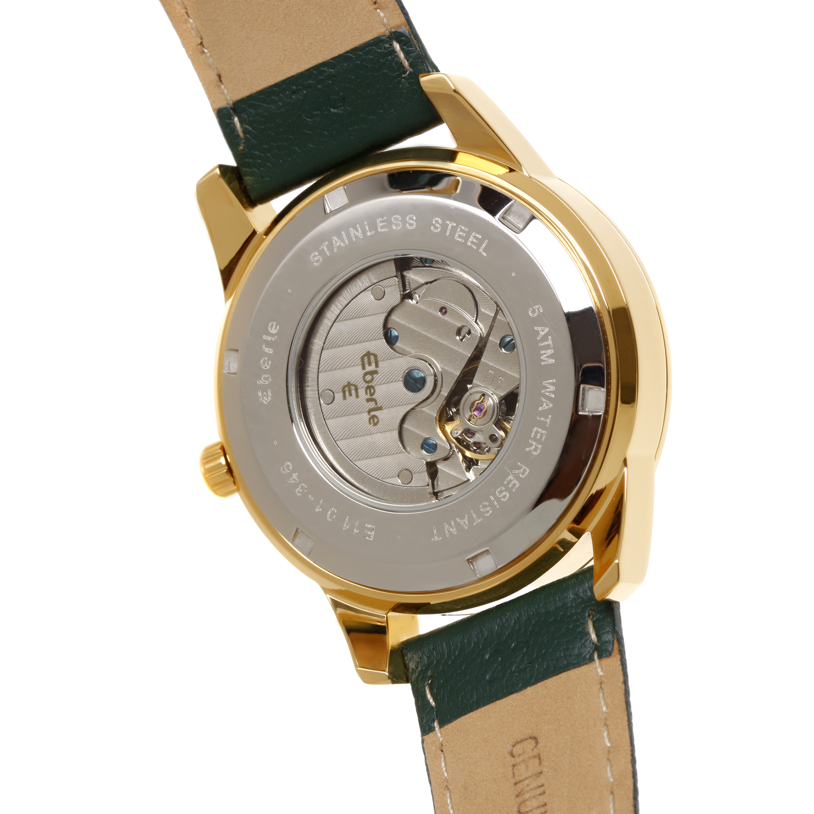 Eberle Gents Voussior Automatic Dual Time Power Reserve Green Leather ...