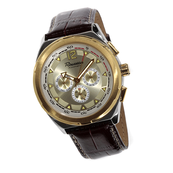 Rousseau Gents Morendo Automatic Multi-Function Brown Leather Strap ...
