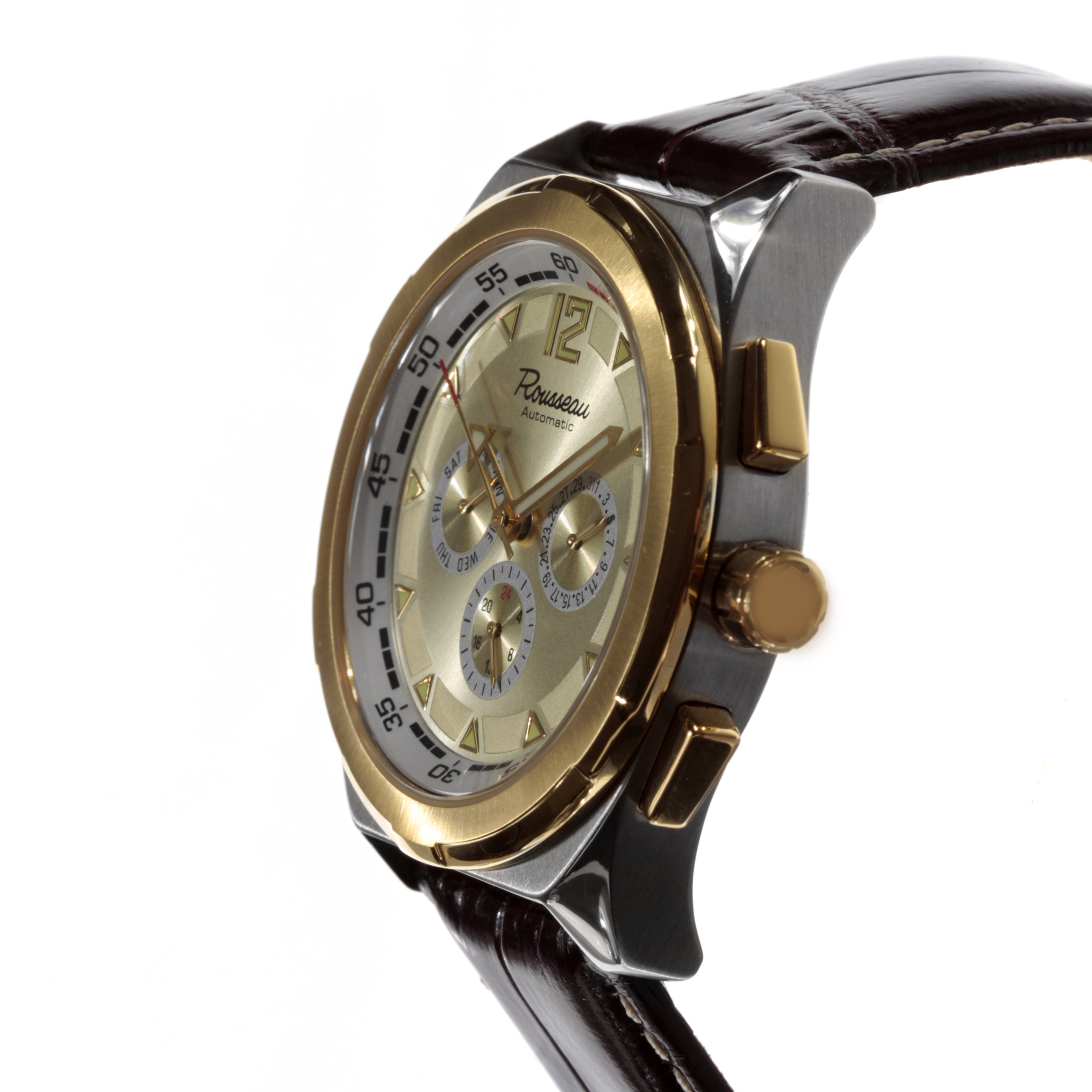 Rousseau Gents Morendo Automatic Multi-Function Brown Leather Strap ...