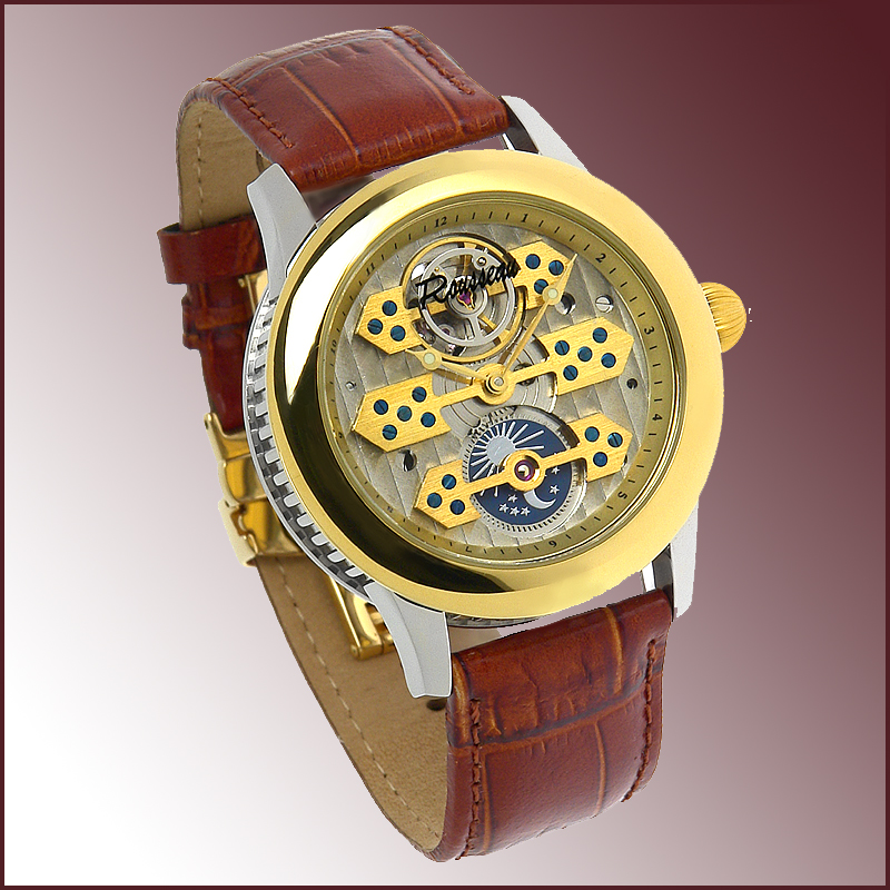 Rousseau Gents Gestalt Automatic Multi-Function Brown Leather Strap ...