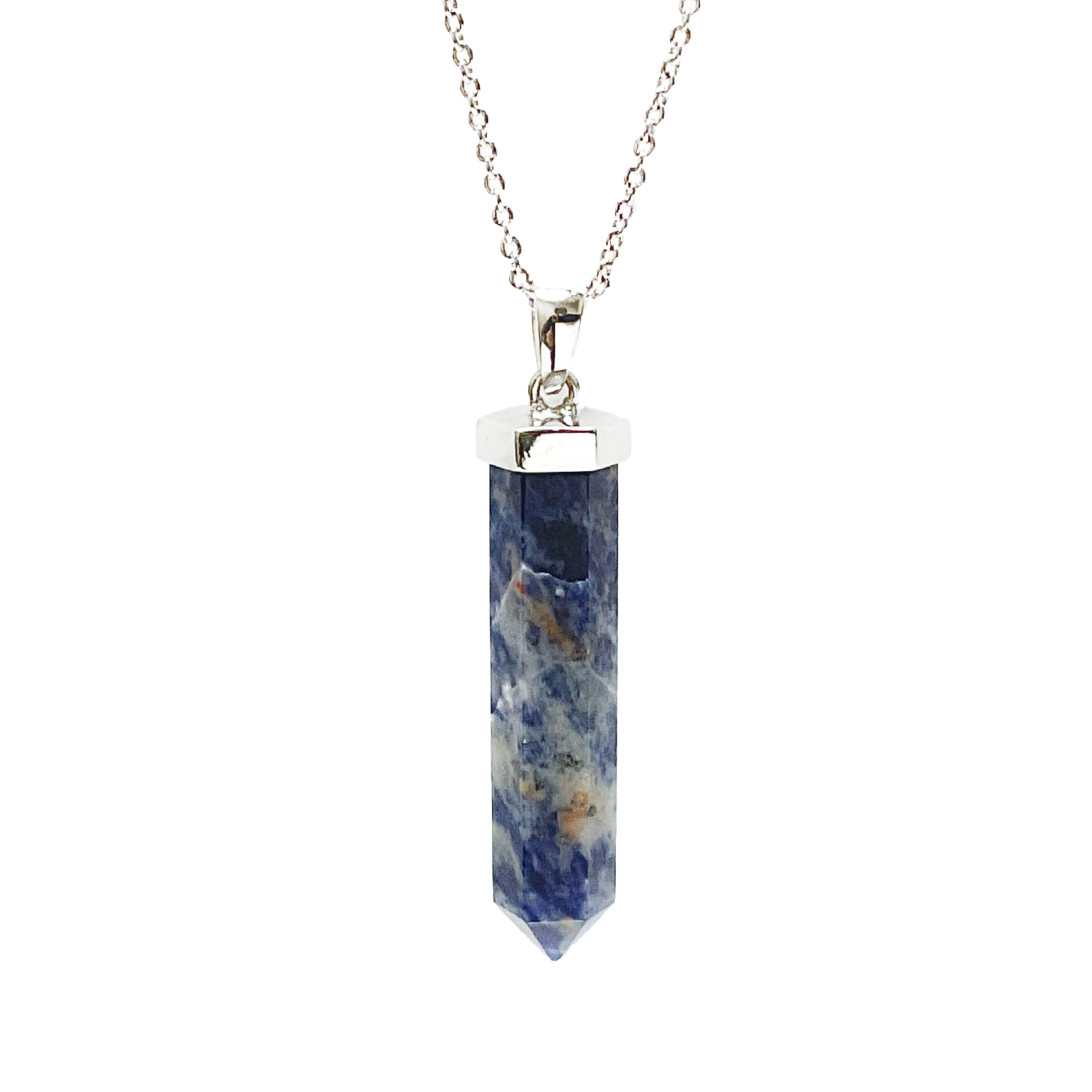 Silvertone Genuine Sodalite Hex Point Long Necklace | Property Room