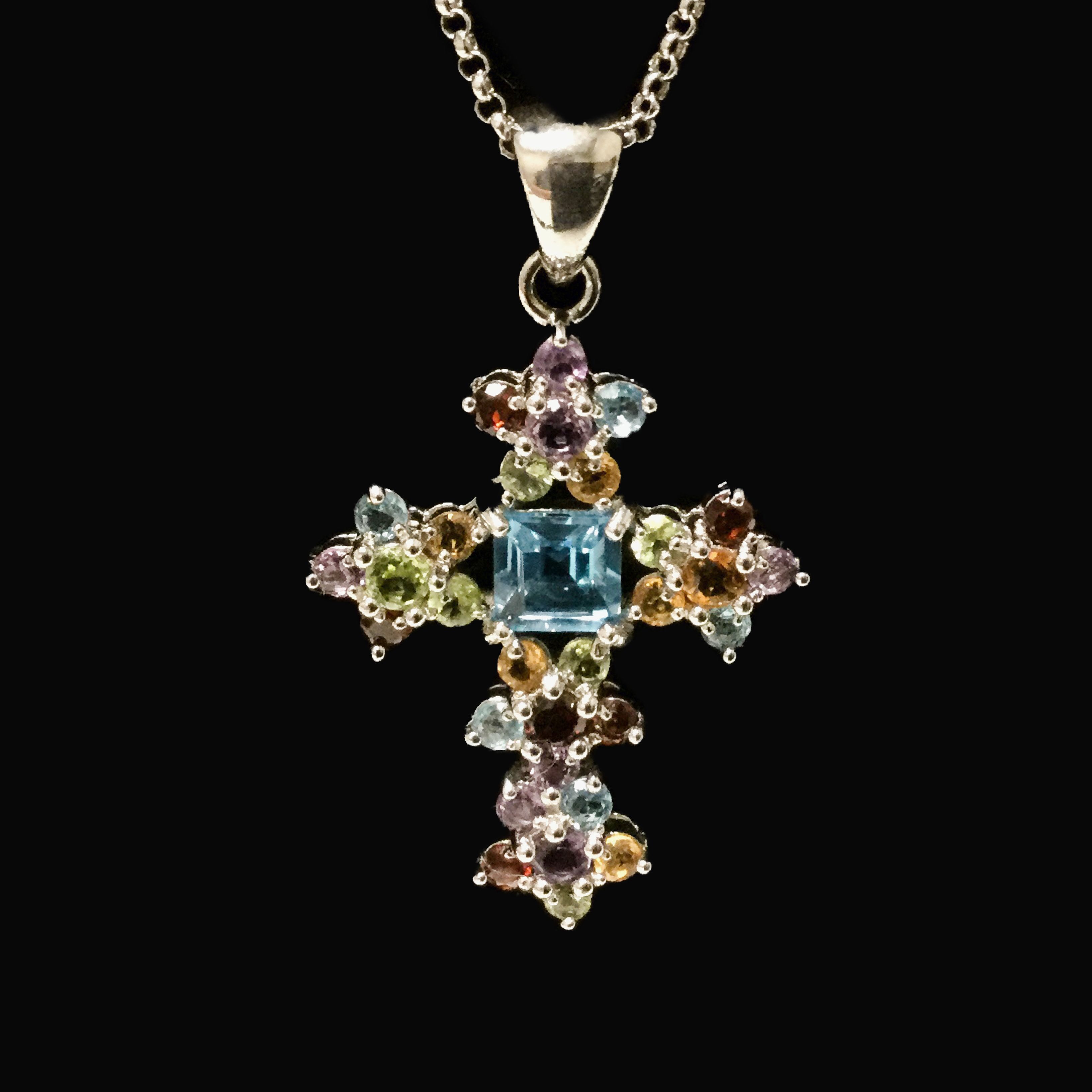 Multi Gemstones Cross Pendant in Sterling Silver | Property Room