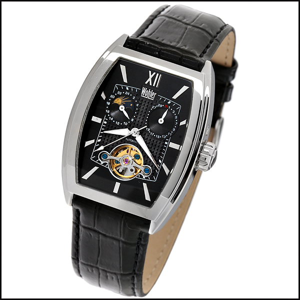 Wohler Gents Fischer Automatic Multi-Function Black Leather Strap/Back ...