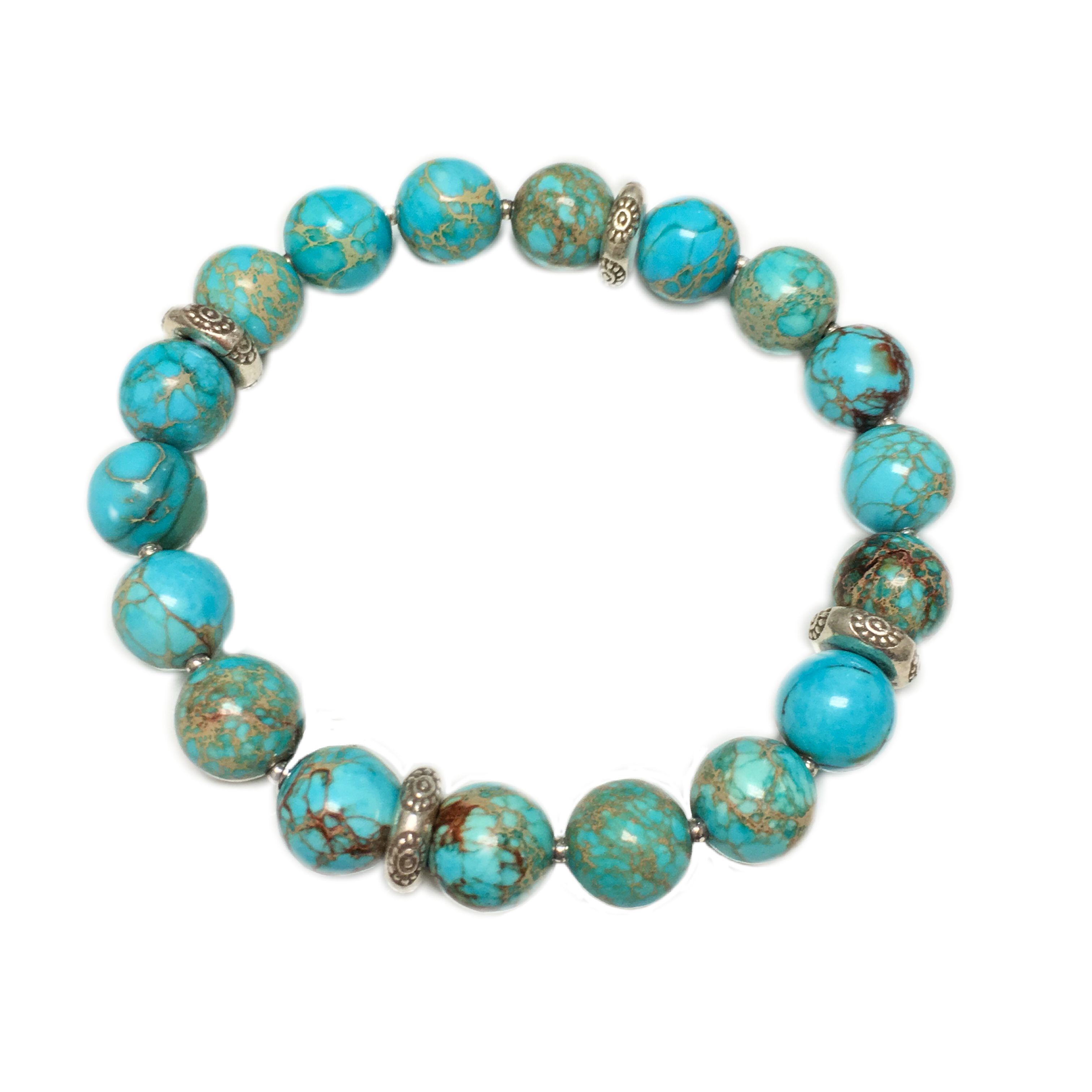Sterling Silver 10mm Turquoise Beads Stretch Bracelet | Property Room