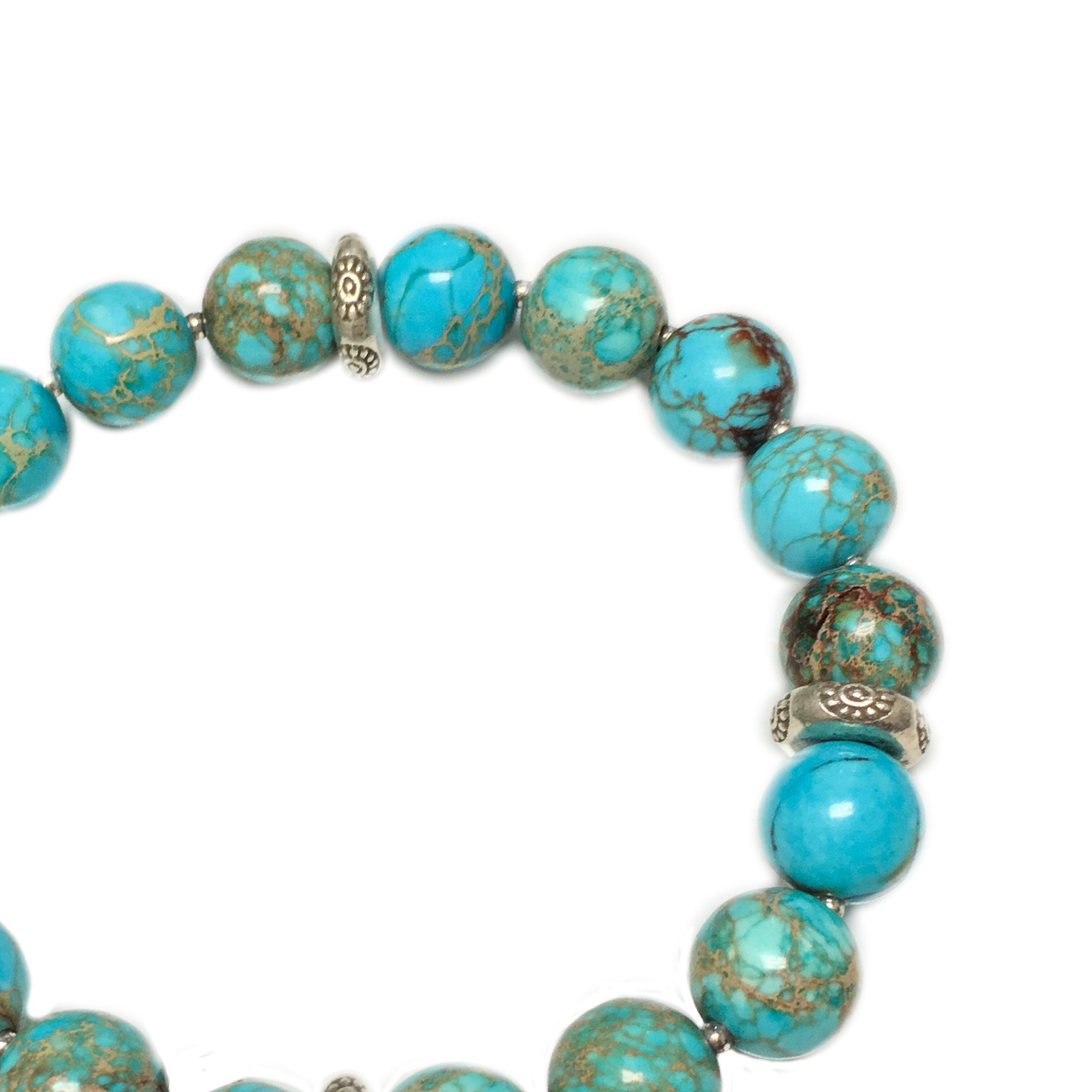 Sterling Silver 10mm Turquoise Beads Stretch Bracelet | Property Room