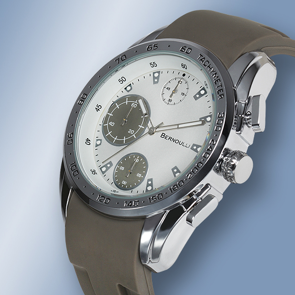 Bernoulli Cretan Chronograph Mens Watch - Grey Strap, Silver Case ...